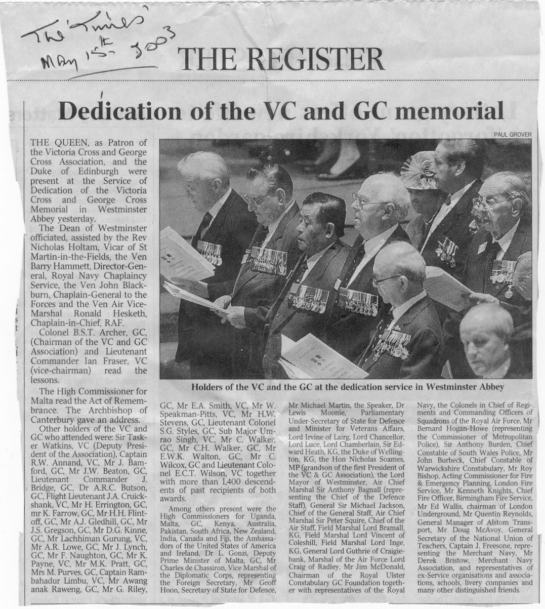 VC and GC Dedication